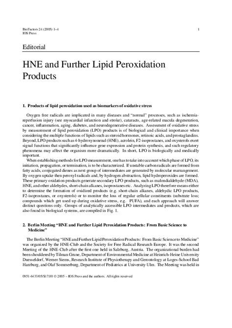 Pdf Hne And Further Lipid Peroxidation Products