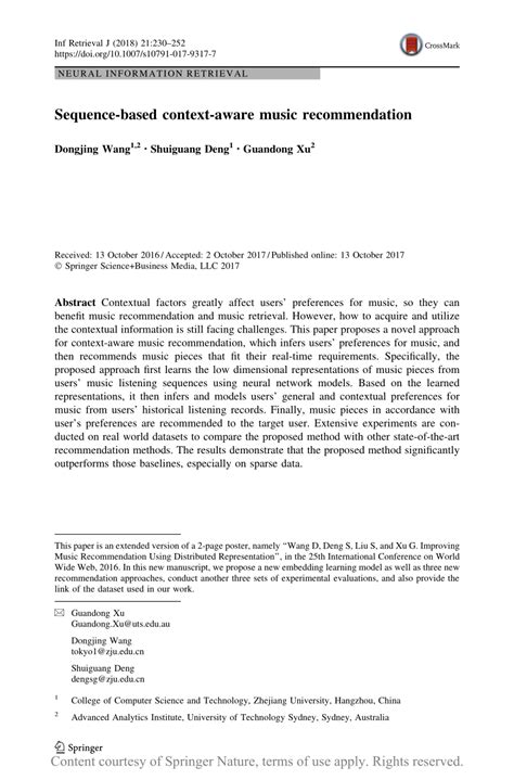 sequence based context aware music recommendation request pdf