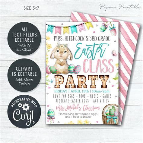 Editable Easter Class Party Invitation Easter School Party Etsy