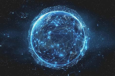 Glowing Blue Digital Sphere With Interconnected Nodes Represents A Global Network Premium Ai