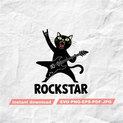 Rock And Roll Cat Svg Png Rockstar Cat With Guitar Clipart Ugly Rock