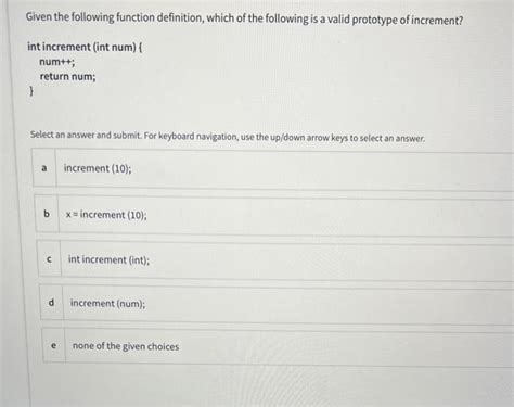 Solved Given The Following Function Definition Which Of The