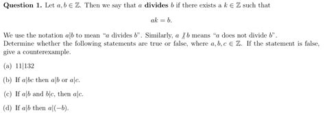 solved question 1 let a b e z then we say that a divides