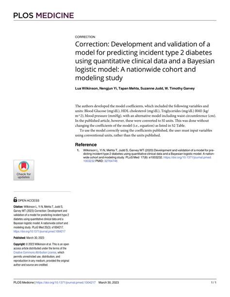 Pdf Correction Development And Validation Of A Model For Predicting