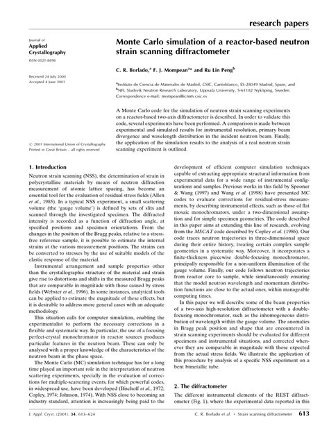 Pdf Monte Carlo Simulation Of A Reactor Based Neutron Strain Scanning