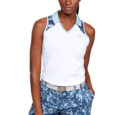 Under Armour Ladies Zinger Sleeveless Blocked Polo Shirt White Blue