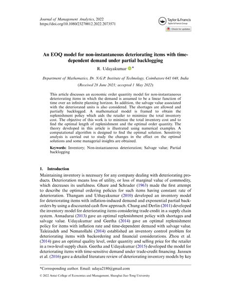 Pdf An Eoq Model For Non Instantaneous Deteriorating Items With Time