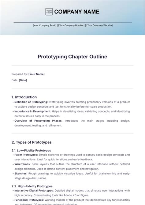 Free Prototyping Chapter Outline Template To Edit Online
