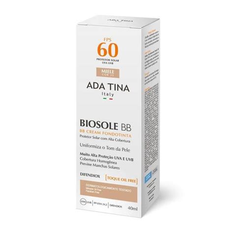 Protetor Solar Ada Tina Biosole Bb Fps 60 40ml Miele Cor 35 Bb Cream