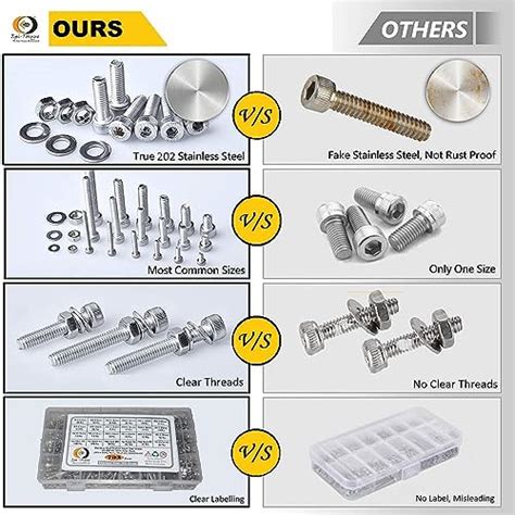 epi torque stainless steel 202 grade counter sunk flat head allen key bolt m6 assortment with
