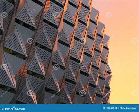 Geometric Steel Metalic Cladding On A Generic Modern Building Stock Geometric Steel Metalic Cladding On A Generic Modern Building Stock