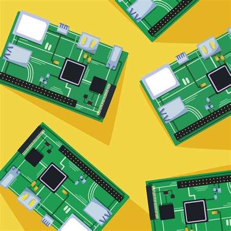 Yellow Background With Green Circuit Technology Board Pattern Decoration Vector Illustration