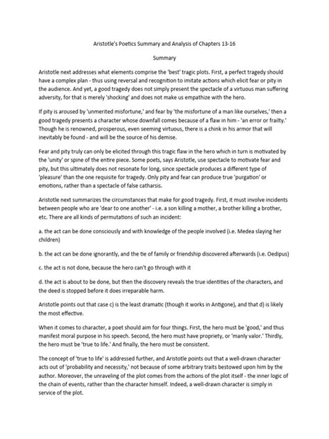 Aristotle 13 16 Chapter Download Free Pdf Tragedy Plot Narrative