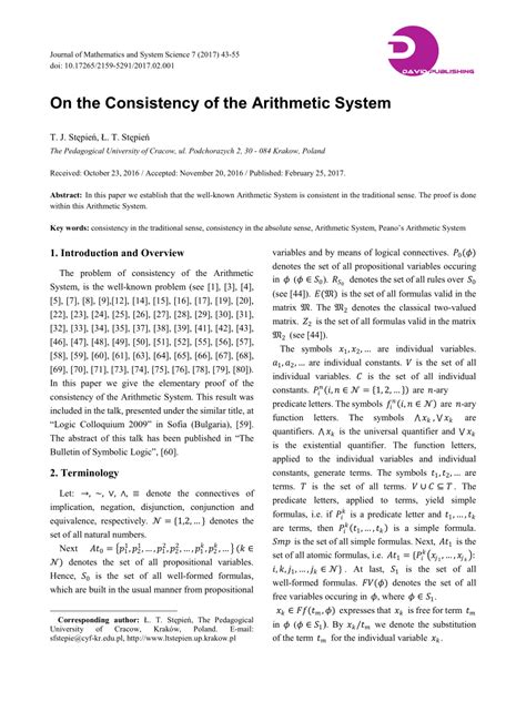 pdf on the consistency of the arithmetic system