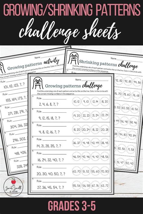 Growing And Shrinking Number Patterns Differentiated Challenge Sheets Elementary Math Teaching