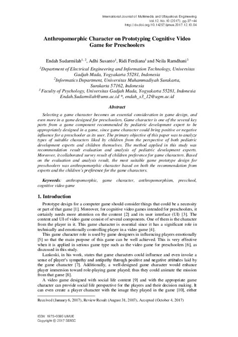 Pdf Anthropomorphic Character On Prototyping Cognitive Video Game For