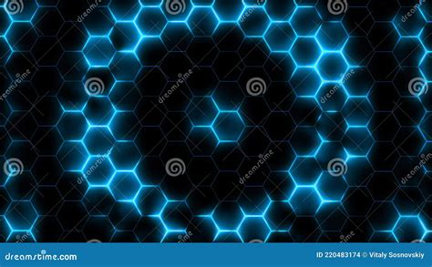 3d Rendering Of Abstract Futuristic Hexagonal Mesh With Light Effects Stock Illustration