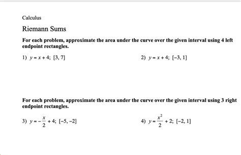 Solvedcalculus Riemann Sums For Each Problem Approximate The Area