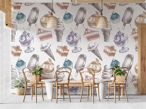 Sweets Desserts Wallpaper Peel And Stick Cafe Bakery Wall Mural Restaurant Removable Decor