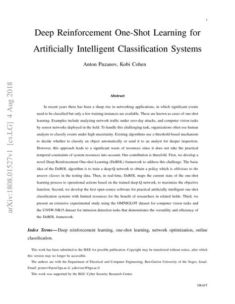 Deep Reinforcement One Shot Learning For Artificially Intelligent Classification Systems Deepai
