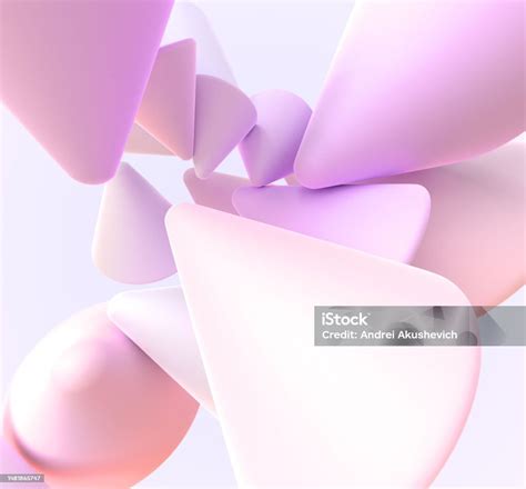 파스텔 색상의 기하학 원뿔이 있는 3d 배경입니다 그라데이션 텍스처가 동작하는 홀로그램 모양을 비행합니다 추상적인 구성 현대적인 표지 배너 디자인을 위한 장식 요소 3차원