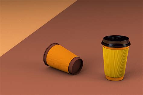 화려한 종이 갈색 오렌지 배경에 커피 컵을 가져 가라 3d 일러스트레이션 가리기에 대한 스톡 사진 및 기타 이미지 가리기