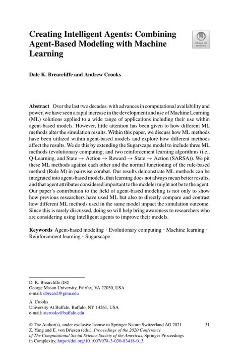 Pdf Creating Intelligent Agents Combining Agent Based Modeling With Machine Learning