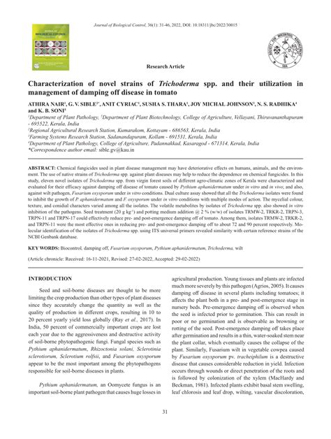 Pdf Characterization Of Novel Strains Of Trichoderma Spp And Their Utilization In Management