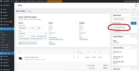Woocommerce Complete Button Order Admin