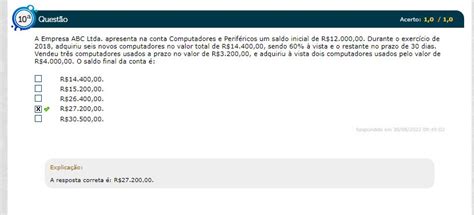A Empresa Abc Ltda Apresenta Na Conta Computadores E Perif Ricos Um