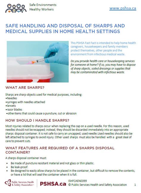 PSHSA Safe Handling Disposal Of Sharps Medical Supplies In Home Health Settings