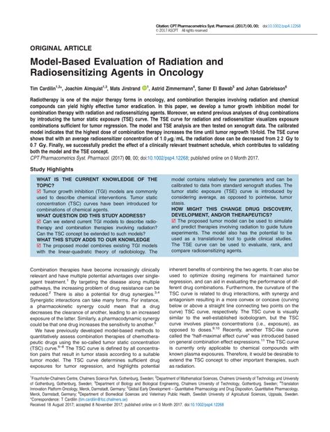 Pdf Model Based Evaluation Of Radiation And Radiosensitizing Agents