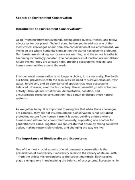 Sample Speech On Environment Conservation Pdf