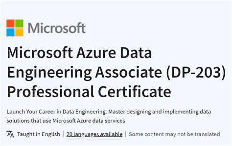 Microsoft Azure Data Engineering Associate Dp 203 Professional Certificate ~ Computer