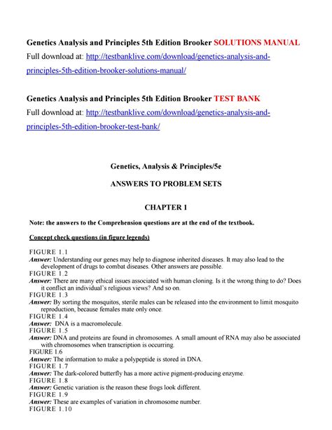 Genetics Analysis And Principles 5th Edition Brooker Solutions Manual