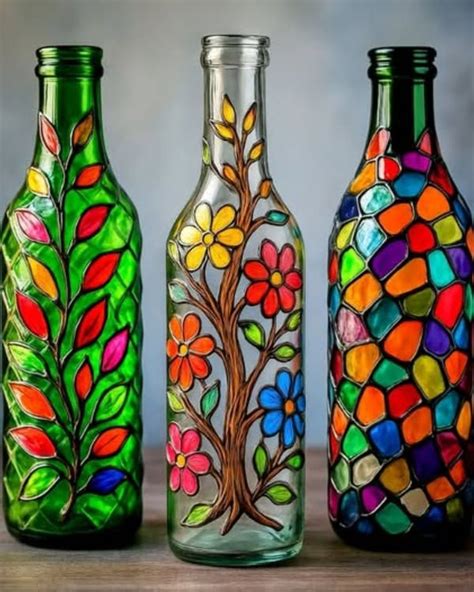 Faça Você Mesmo Artesanato Garrafa De Vidro Projetos De Pintura De Vidro Arte Em Garrafa