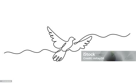 날아다니는 비둘기 또는 고브의 연속적인 한 선 그리기 심플한 선형 스타일의 평화와 자유의 상징 새 로고 카드 배너 포스터에 대한 개념 비둘기에 대한 스톡 벡터 아트 및 기타