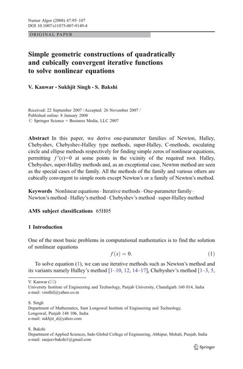 Pdf Simple Geometric Constructions Of Quadratically And Cubically Convergent Iterative
