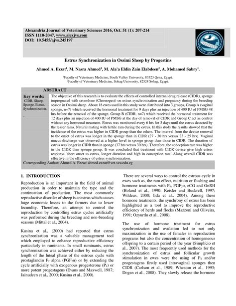 Pdf Progestins Protocols For Inducing Estrus Synchronization In Breeding Season In Ossimi Sheep