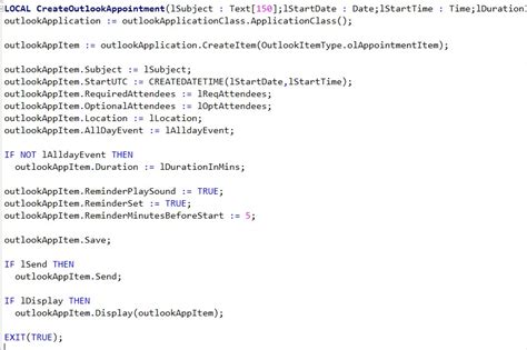 Programmatically Creating Outlook Appointment In Navision Arksd