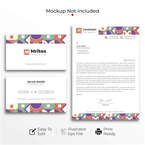 기하학적 레터헤드 및 명함 디자인 프리미엄 벡터