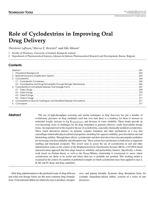 Pdf Role Of Cyclodextrins In Improving Oral Drug Delivery