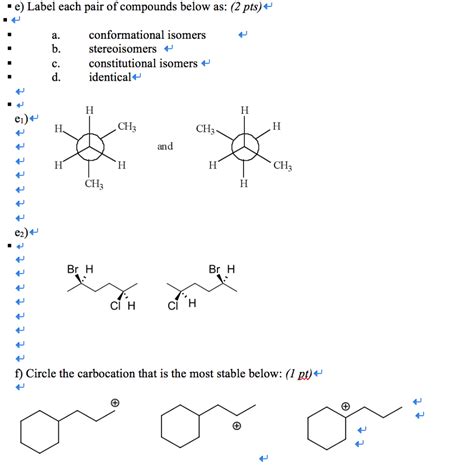 Solved 1 E Label Each Pair Of Compounds Below As 2 Pts
