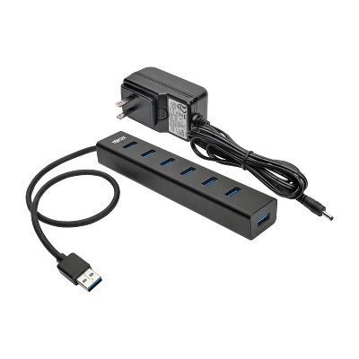 Tripp Lite Portable USB 3 0 SuperSpeed 5 Gbps Mini Hub 7 Ports Aluminum U360 007 AL In Black