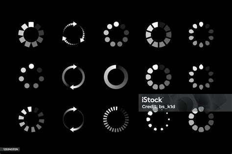 웹 사이트 로드 아이콘 집합입니다 원형 버퍼 로더 또는 프리로더 상태 아이콘을 다운로드하거나 업로드합니다 벡터 일러스트레이션