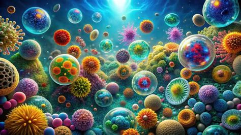 Vibrant Microscopic World A Symphony Of Colorful Cellular Structures Floating In A Lush