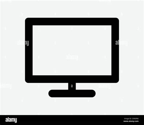 Pc Monitor Computer Flat Screen Flatscreen Led Lcd Display View Outline Shape Icon Black White