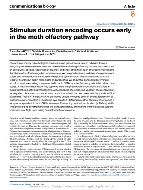 Pdf Stimulus Duration Encoding Occurs Early In The Moth Olfactory Pathway