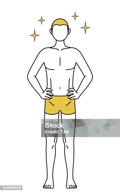 머리카락이 벗겨진 남자의 선 그리기 엉덩이에 손을 얹고 가슴이 뻗어 있습니다 Electrolysis에 대한 스톡 벡터 아트 및 기타 이미지 Electrolysis 가슴