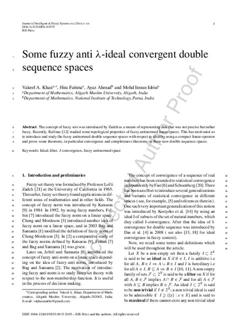 Pdf Some Fuzzy Anti λ Ideal Convergent Double Sequence Spaces